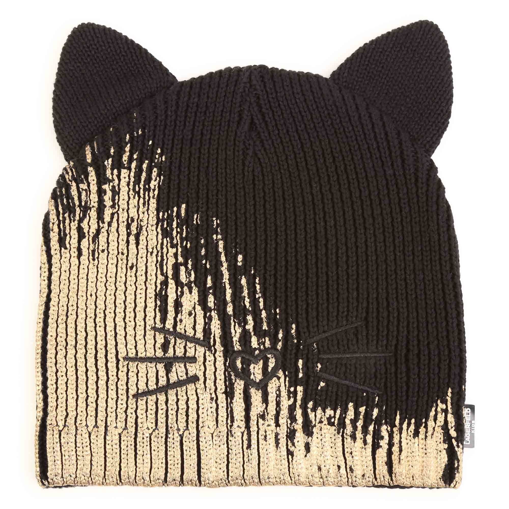 Black Metallic Knit Banie with Cat Ears | The Red Balloon