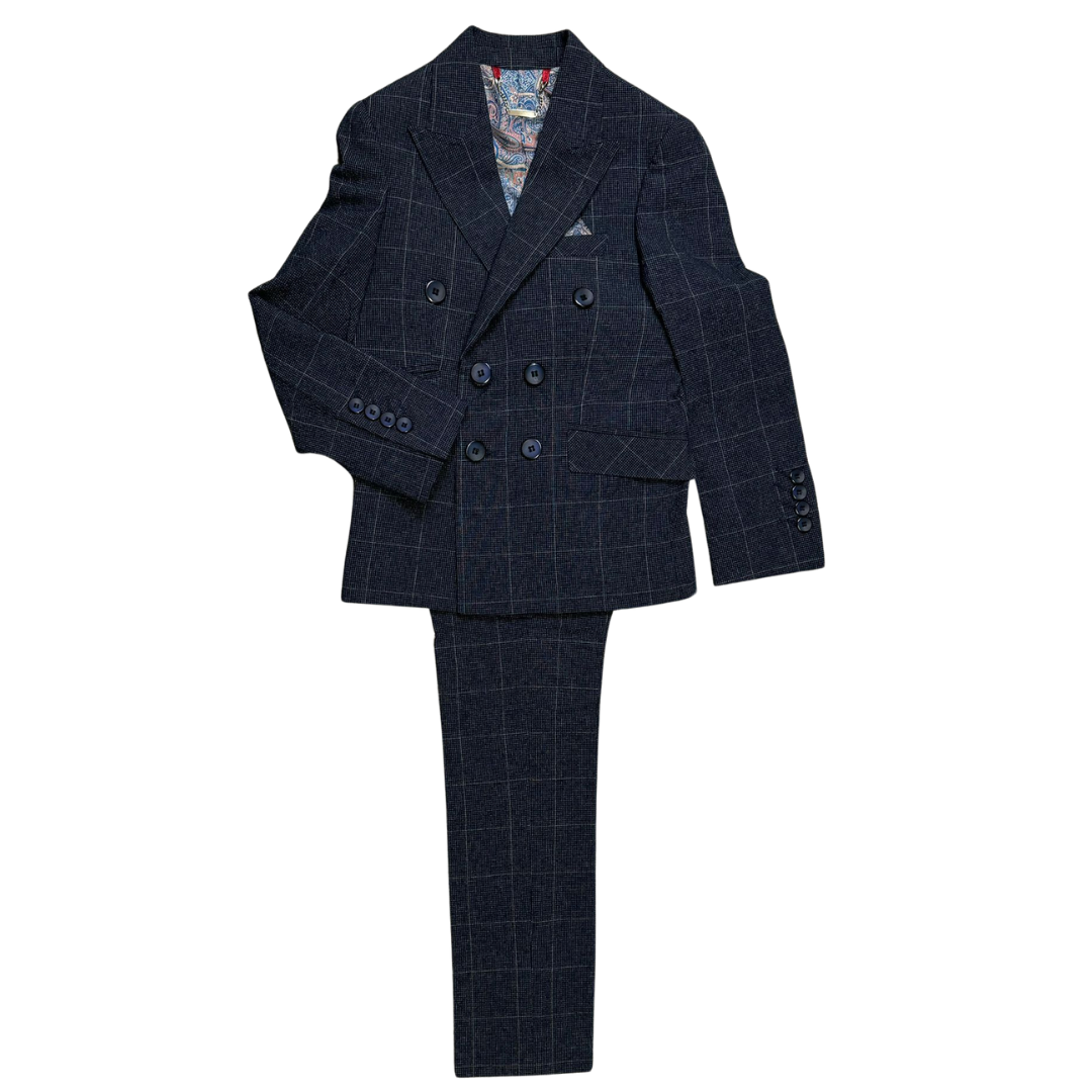 Navy Windowpane Double Breasted Suit | The Red Balloon