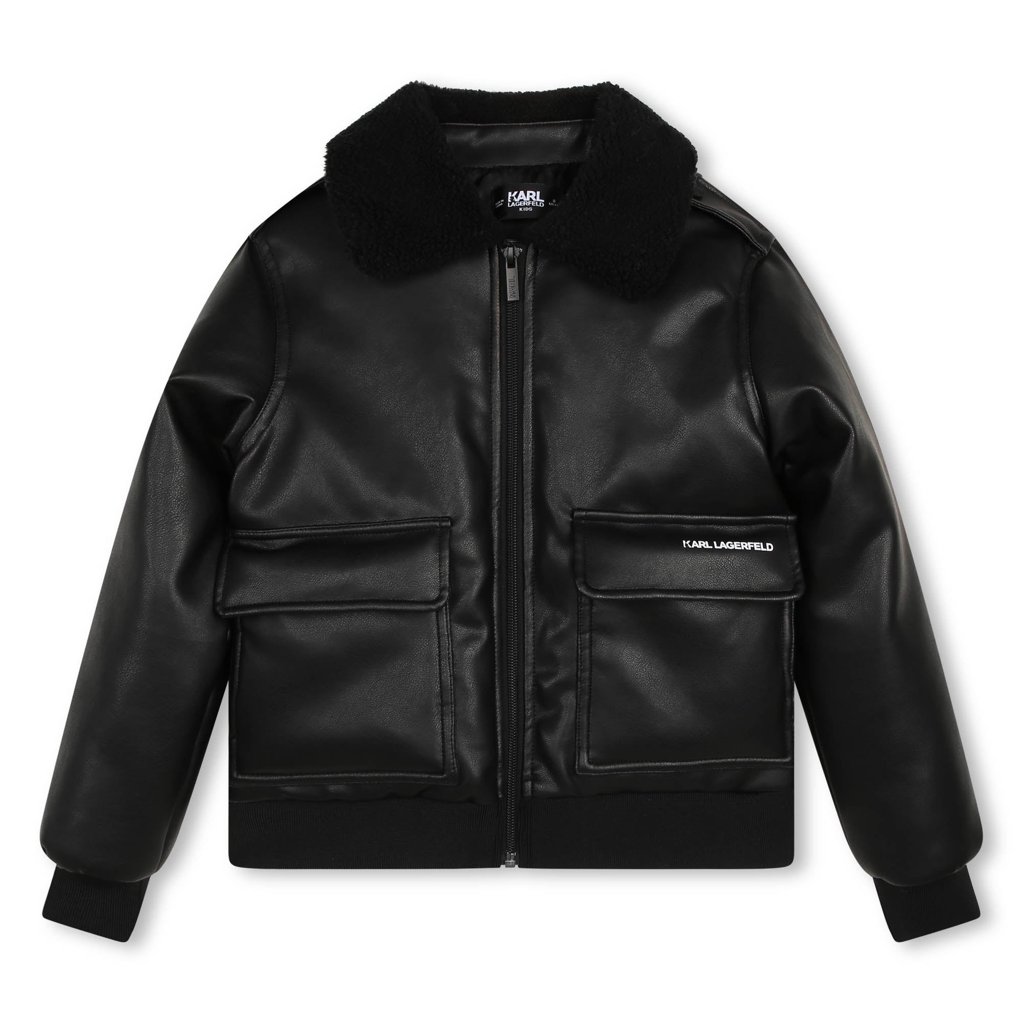 Black Sherpa Collared Aviator Pleather Jacket The Red Balloon