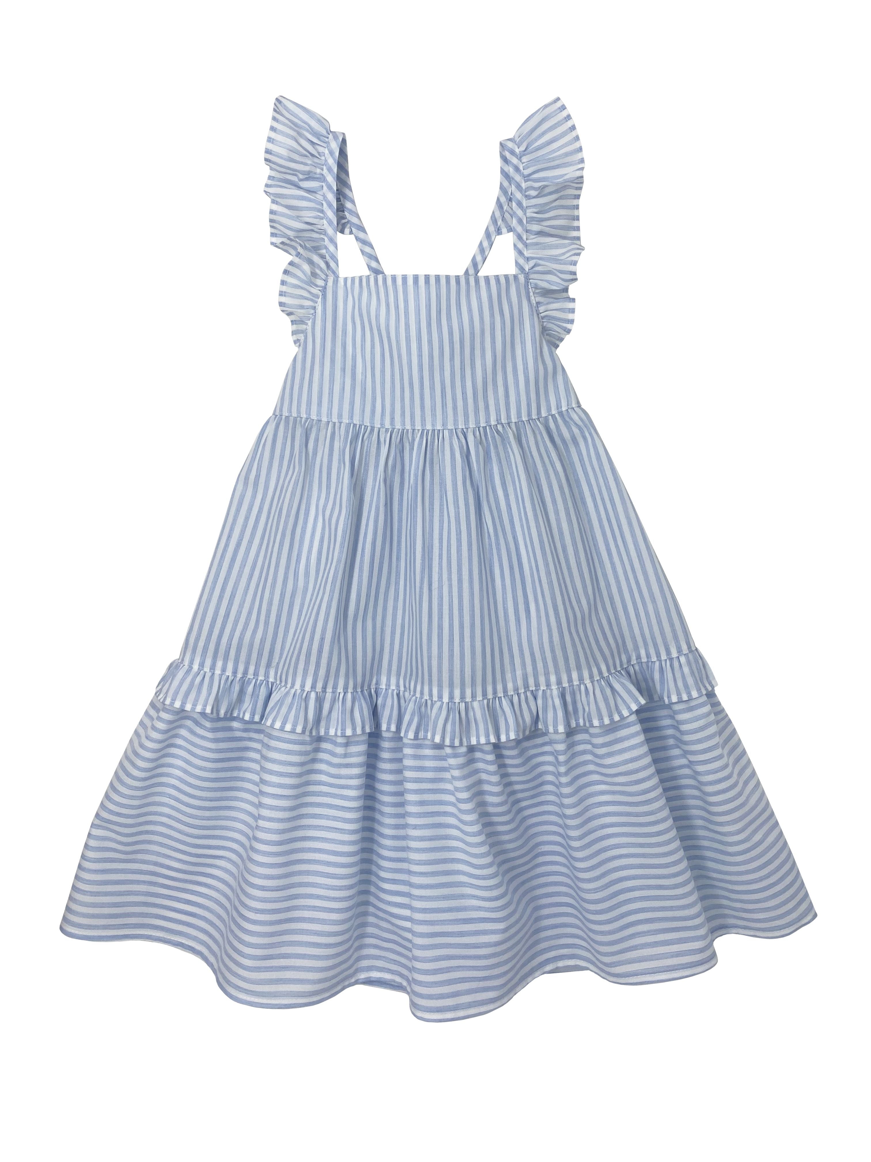 Light Blue and White Striped Ruffle Sundress | The Red Balloon