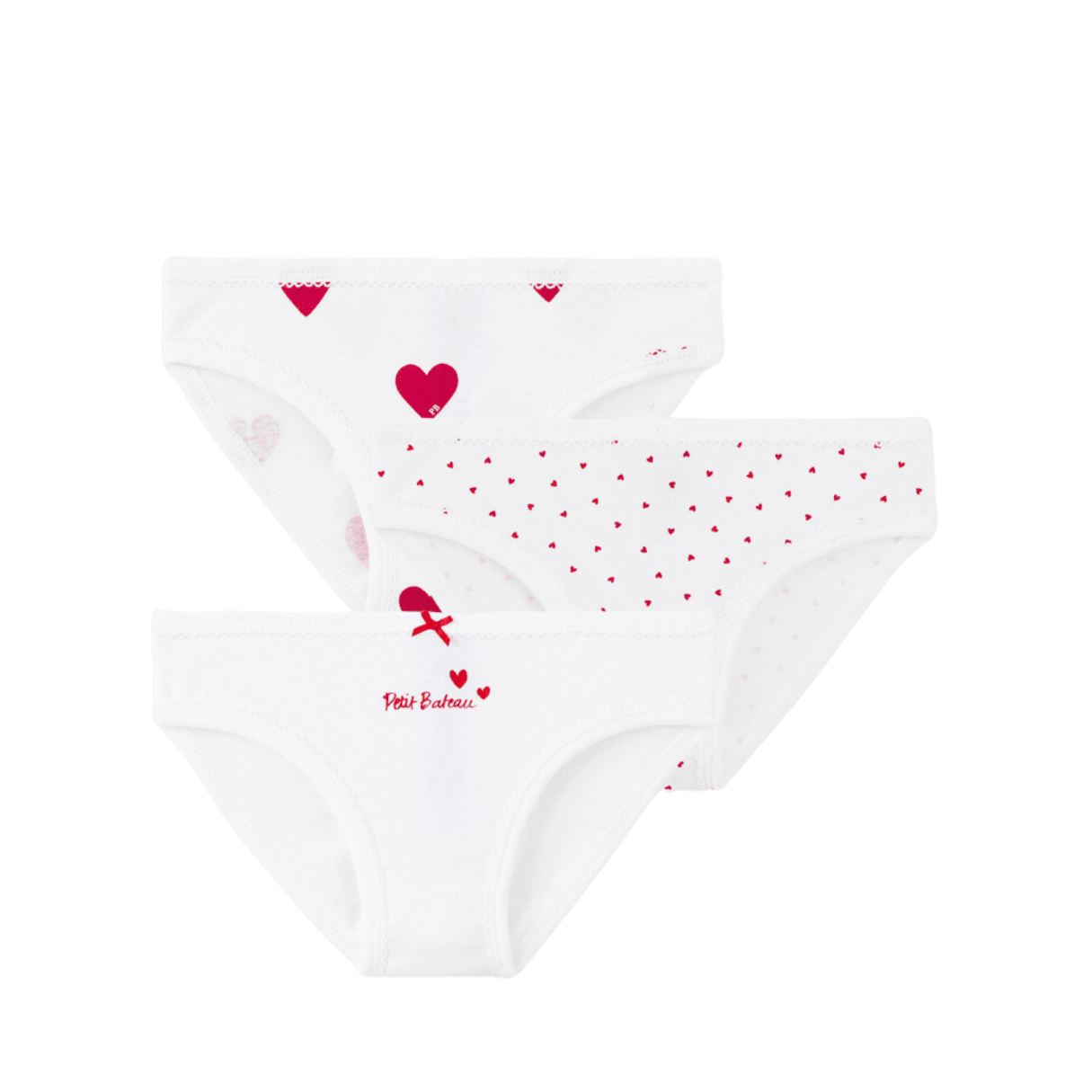 White and Red Heart Print 3 Pack Underwear | The Red Balloon