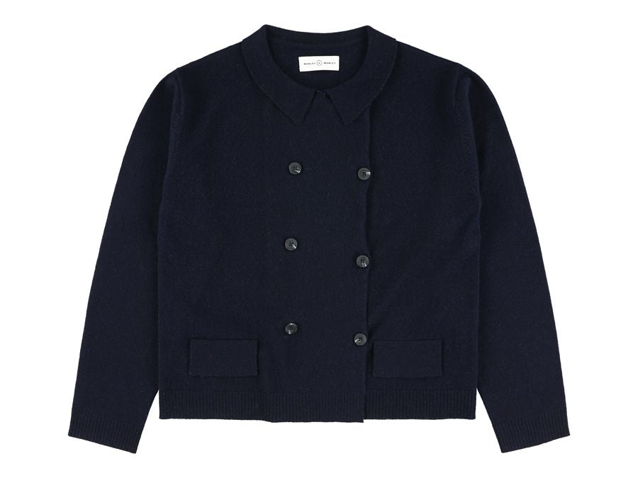 Navy Wool Yes Double Button Cardigan | The Red Balloon