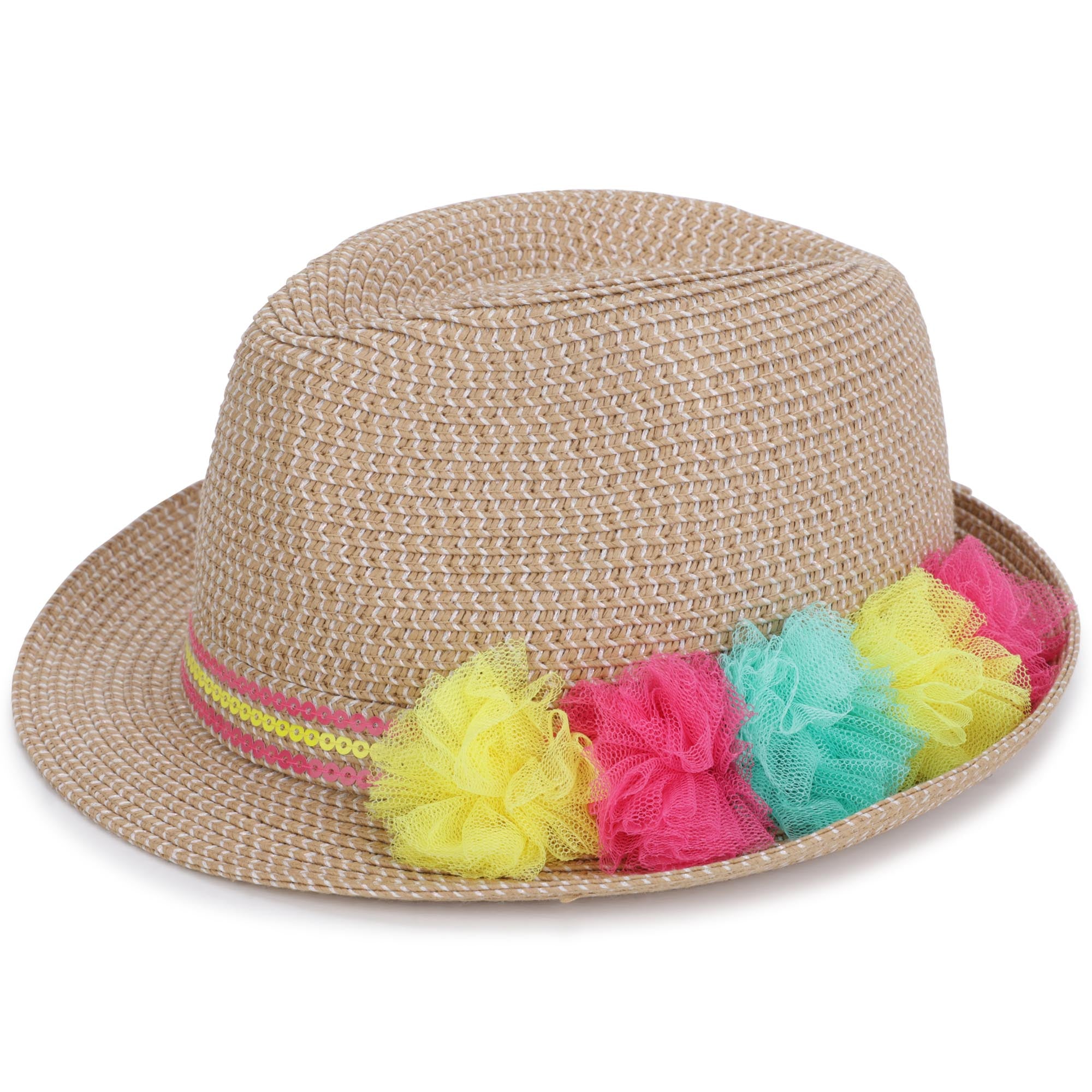 BB Beige Straw Multi Pom Pom Fedora | The Red Balloon