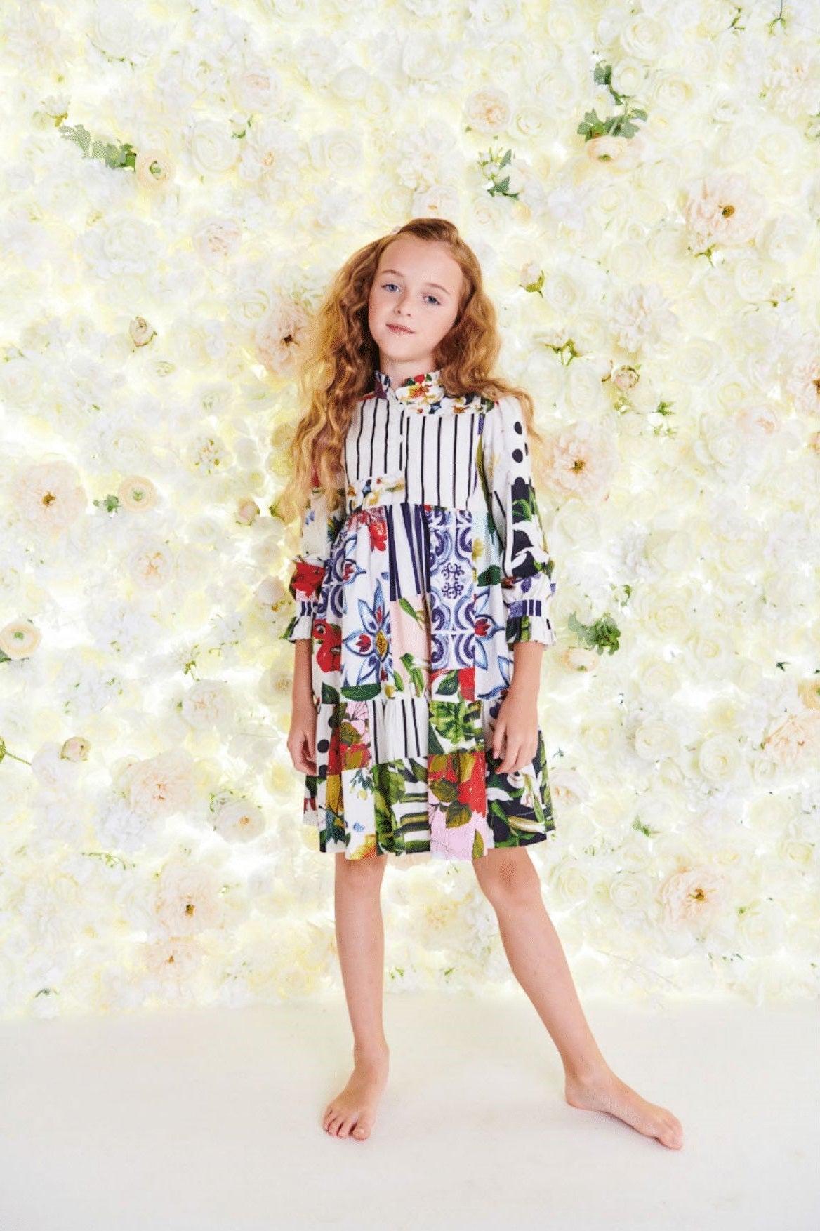 POR Striped/Floral Mixed Media Dress | The Red Balloon